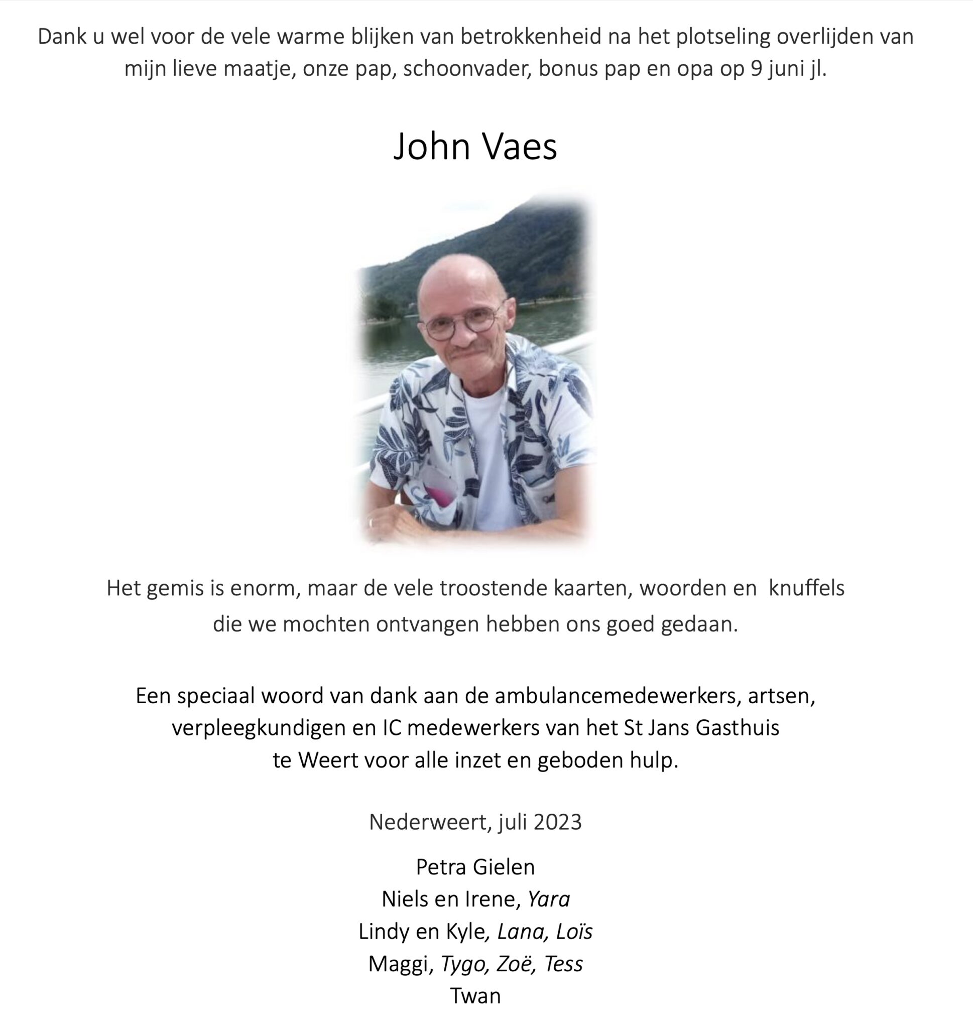 Dankbetuiging John Vaes - Nederweert24