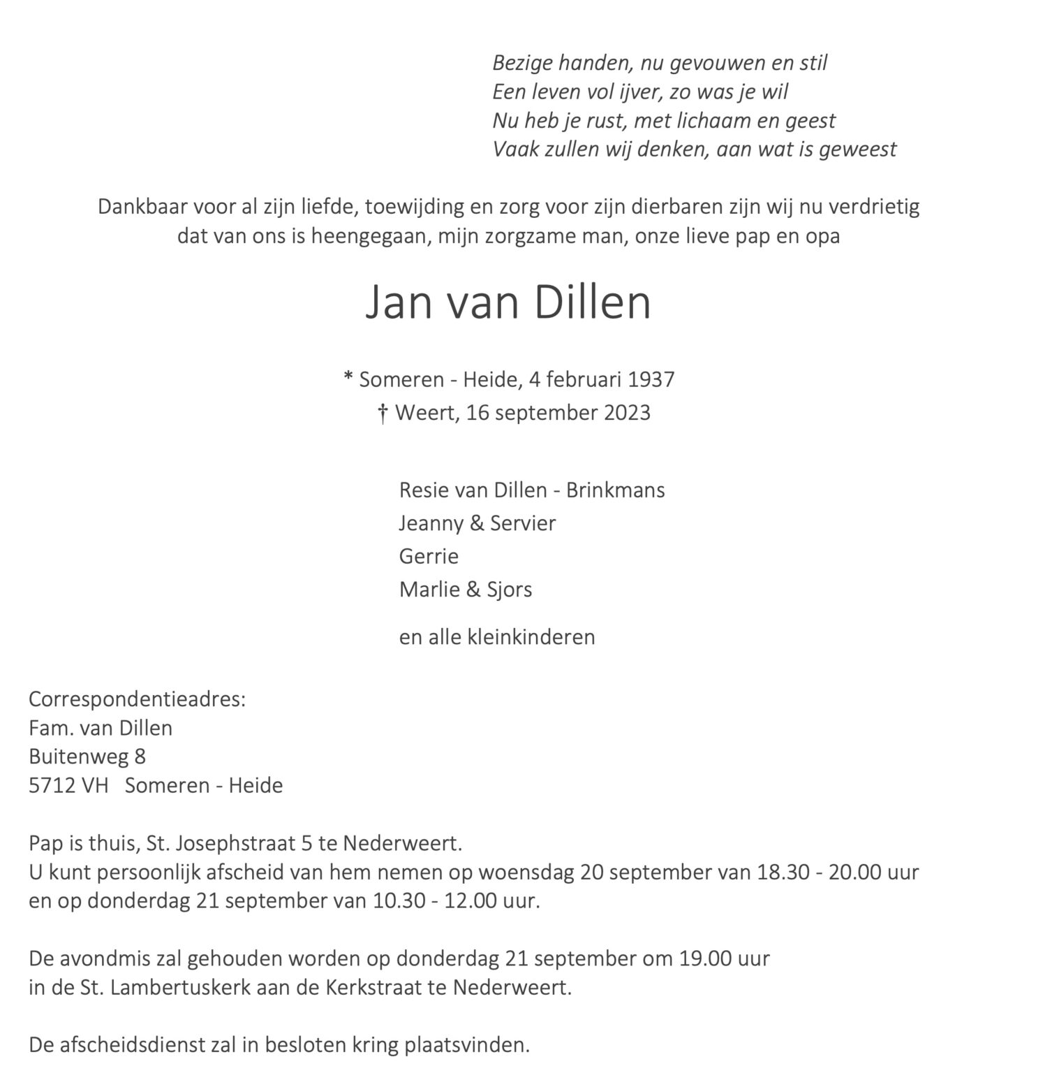 Overlijdensbericht: Jan van Dillen † - Nederweert24