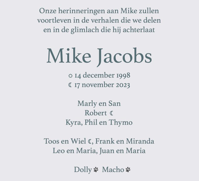 Overlijdensbericht | Mike Jacobs † - Nederweert24