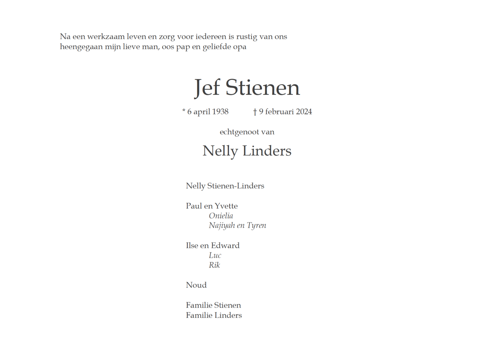 Overlijdensbericht | Jef Stienen † - Nederweert24