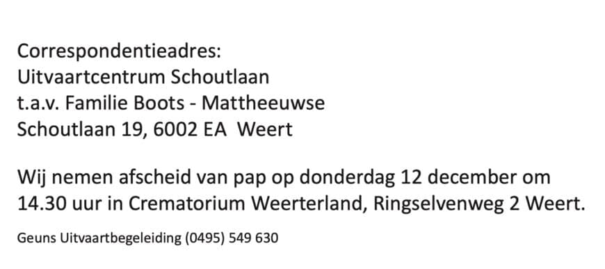 Overlijdensbericht | Piet Boots † - Nederweert24