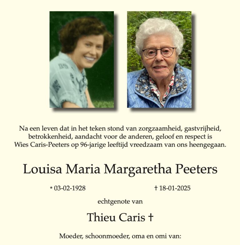 Overlijdensbericht | Louisa Maria Margaretha Peeters † - Nederweert24