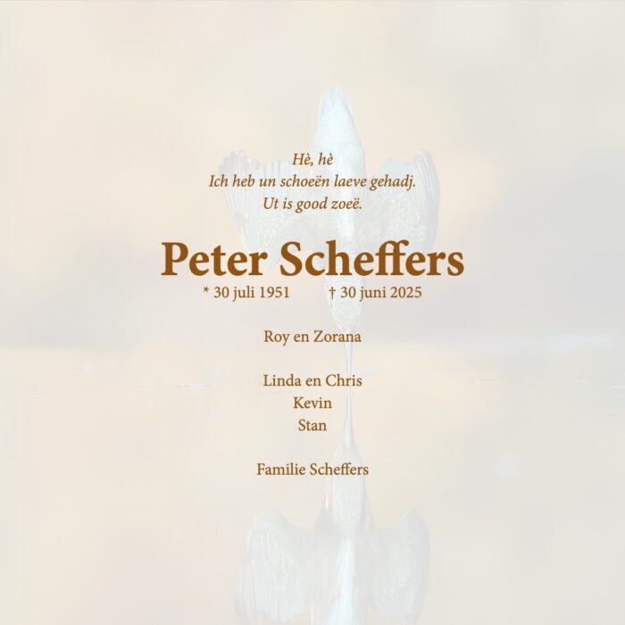 Overlijdensbericht | Peter Scheffers † - Nederweert24