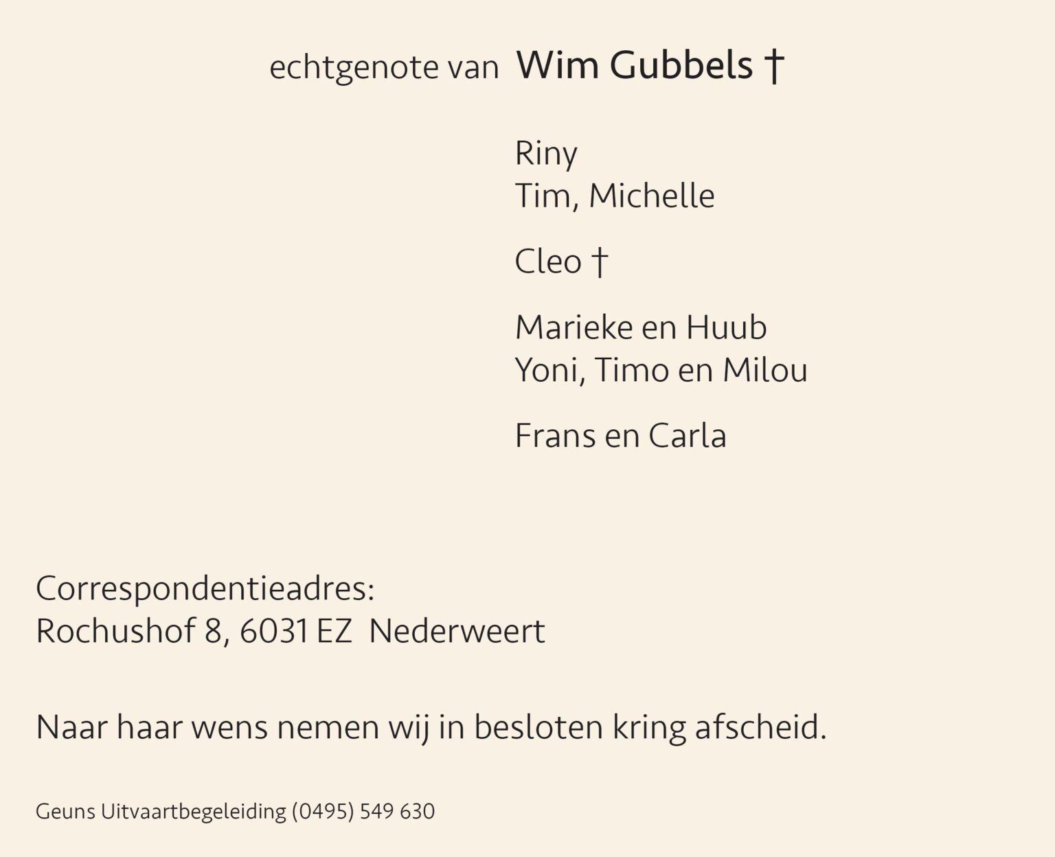 Overlijdensbericht | Riek Gubbels - van Eijk † - Nederweert24
