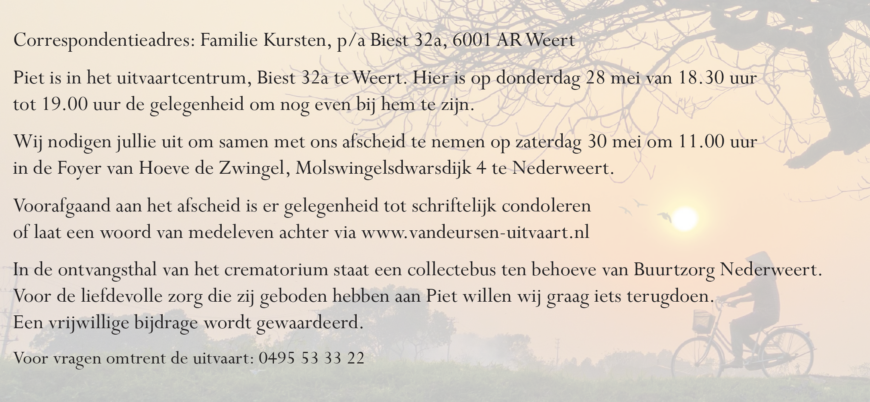 Overlijdensbericht | Piet Kursten † - Nederweert24